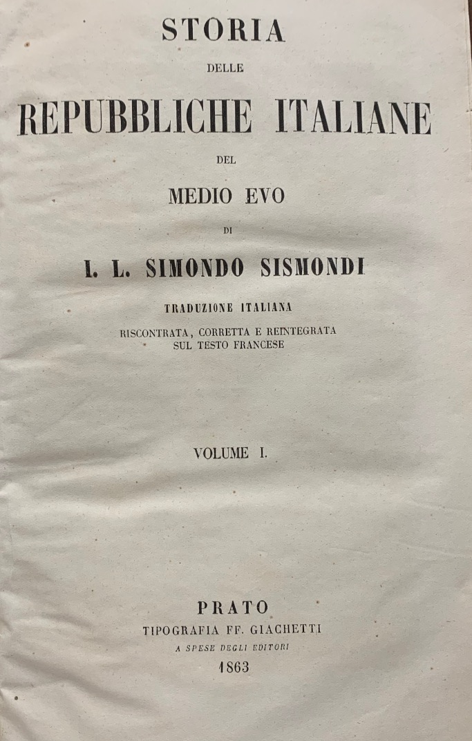 SISMONDI, I. L. SIMONDO | Libreria Bazzani